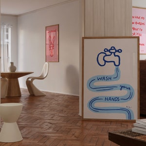 Wash You Hands Bathroom Wall Art, Retro Wall Art, Cute Bathroom Poster ...