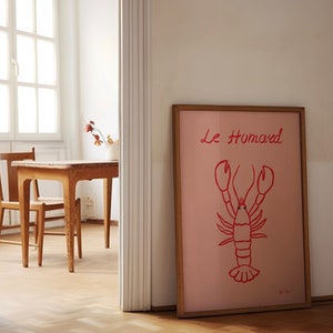 Le Homard Wall Art, Lobster Poster, Pink Seafood Print, Ocean Seafood ...
