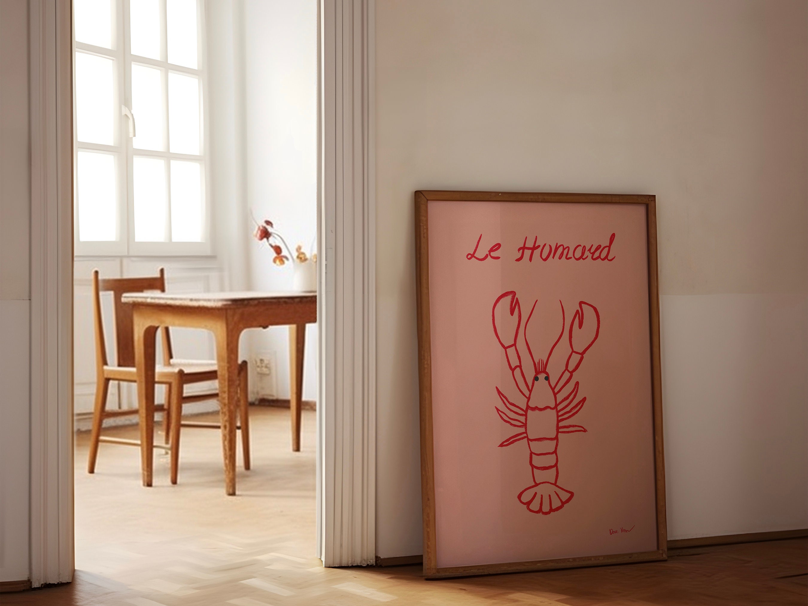 Le Homard Wall Art, Lobster Poster, Pink Seafood Print, Ocean Seafood ...