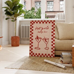 Hot Girls Happy Hour Wall Art, Martini Glasses Print, Trendy Bar Cart ...