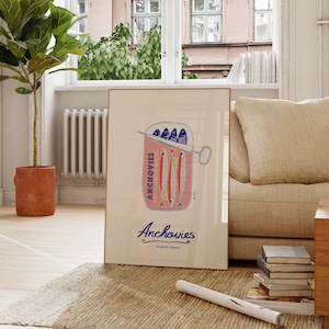 Anchovies Print, Fish Kitchen Wall Art, Sardine Tin Poster, Seafood ...