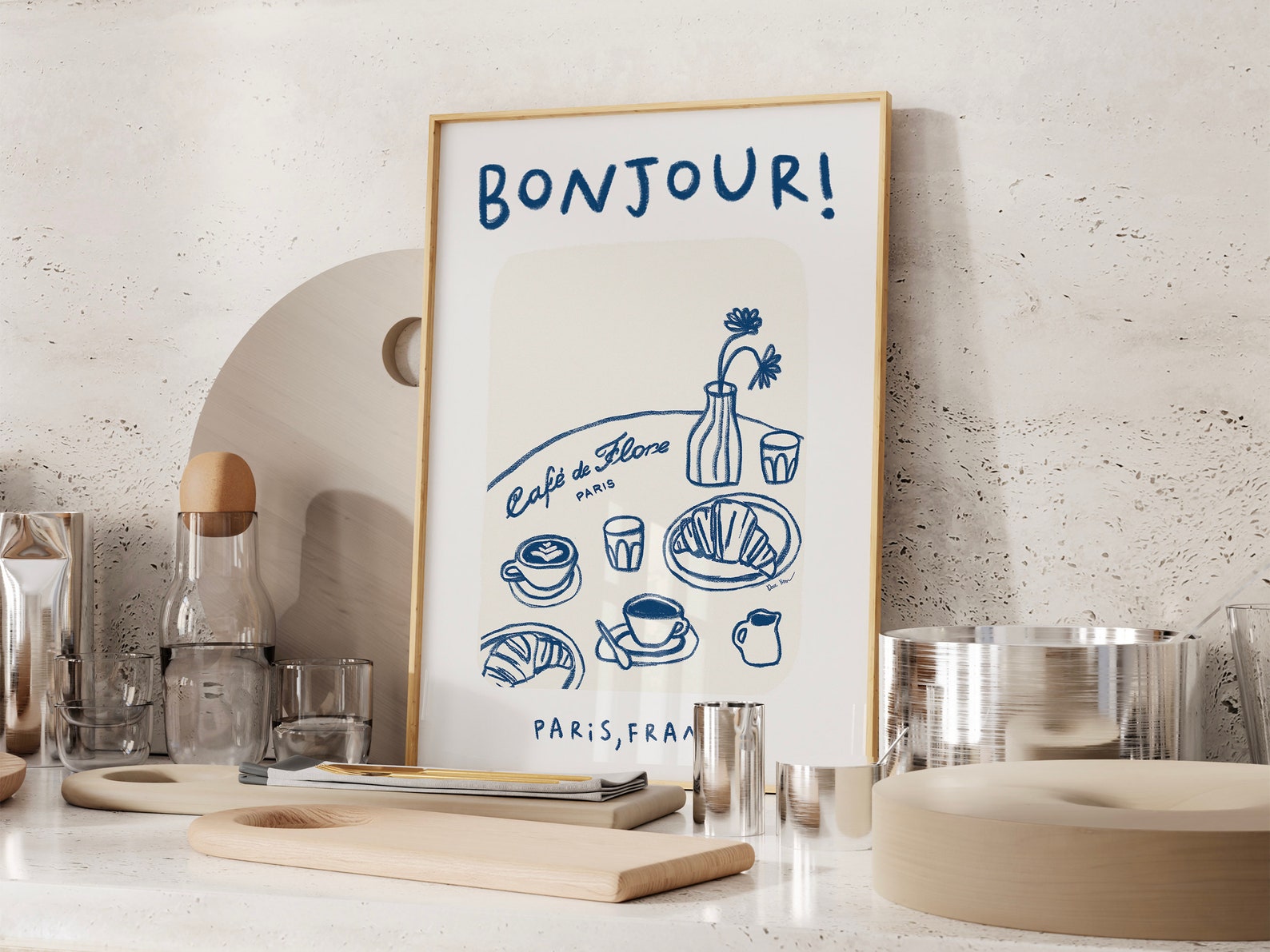 Cafe De Flore Art Print, Bonjour Poster, French Coffee Poster ...