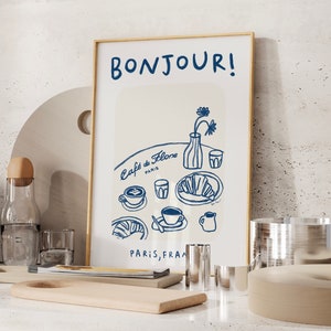 Cafe De Flore Art Print, Bonjour Poster, French Coffee Poster ...