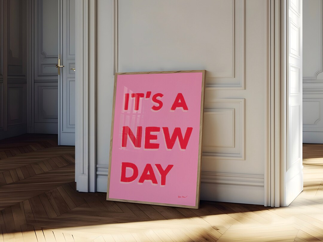 It's a New Day Wall Art, Retro Aesthetic Print, Pink Trendy Wall Art ...