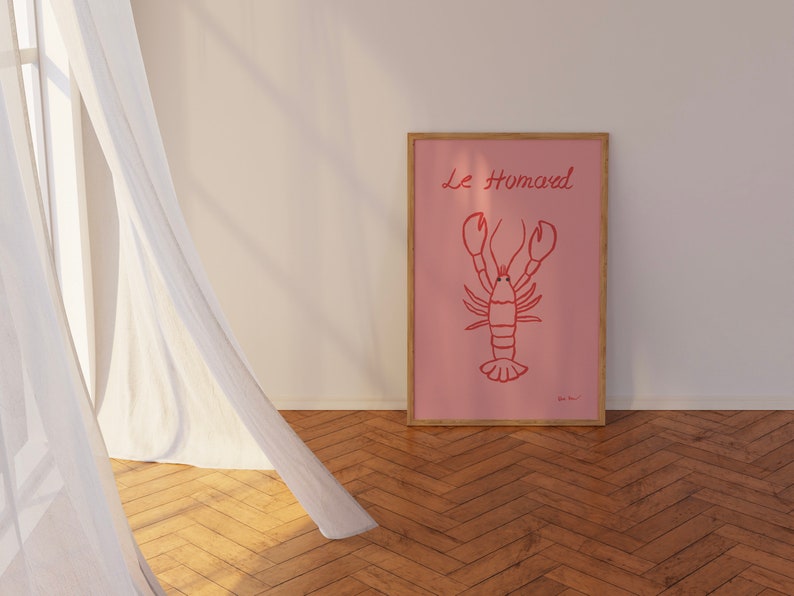 Le Homard Wall Art Lobster Poster Pink Seafood Print Ocean - Etsy