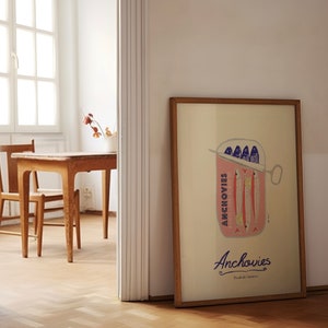 Anchovies Print, Fish Kitchen Wall Art, Sardine Tin Poster, Seafood ...