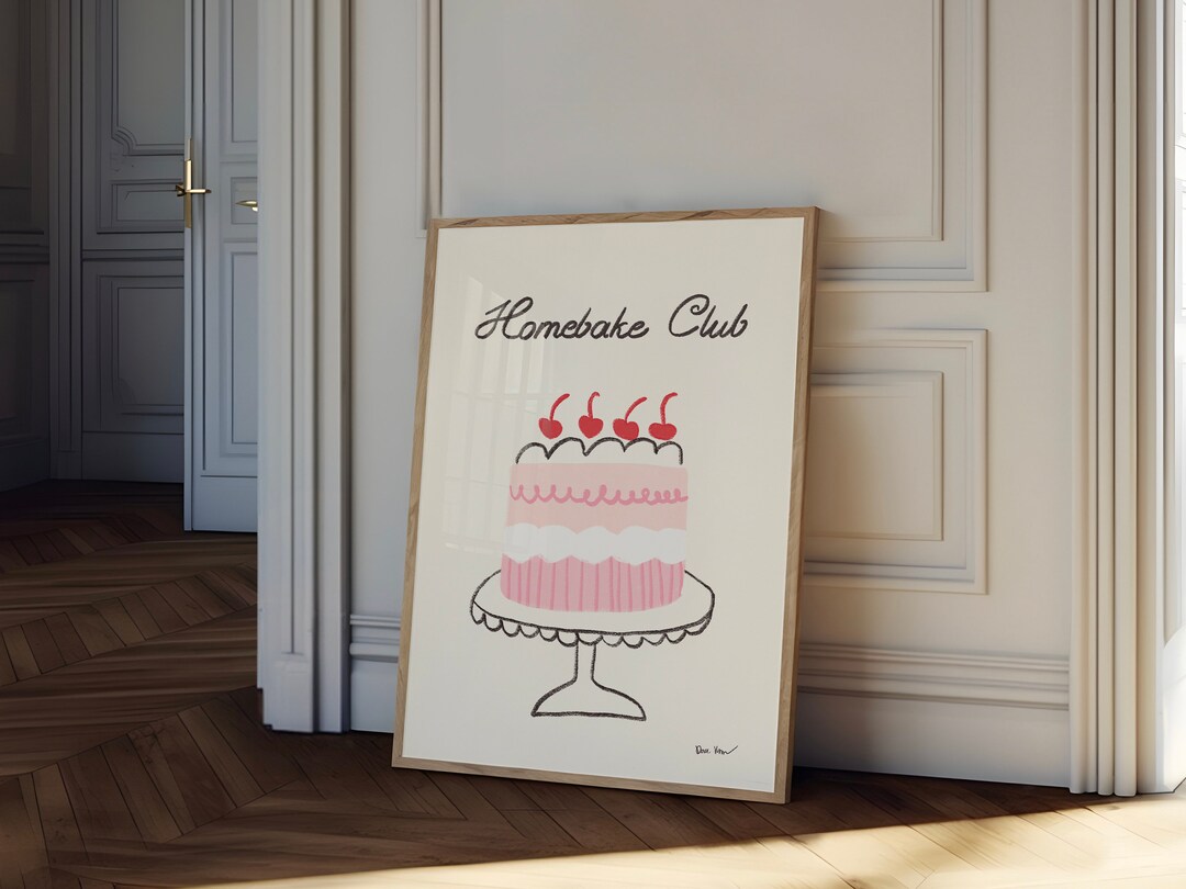 Homebake Club Wall Art, Cherry Cake Art Print, Vintage Cake Poster ...