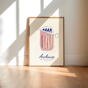 Anchovies Print, Fish Kitchen Wall Art, Sardine Tin Poster, Seafood ...