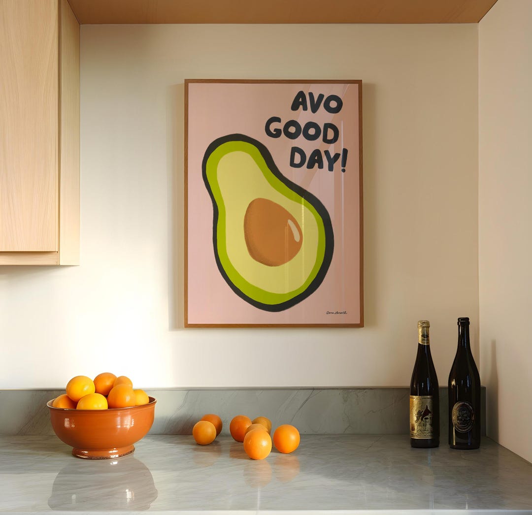Avo Good Day Wall Art, Cute Avocado Print, Breakfast Club Poster, Retro ...
