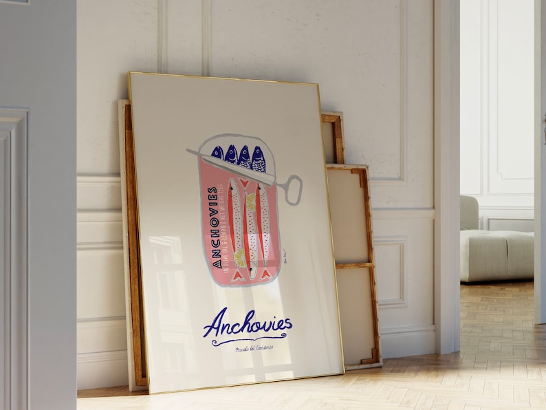 Anchovies Print, Fish Kitchen Wall Art, Sardine Tin Poster, Seafood ...