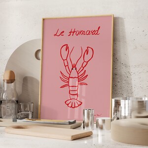 Le Homard Wall Art, Lobster Poster, Pink Seafood Print, Ocean Seafood ...
