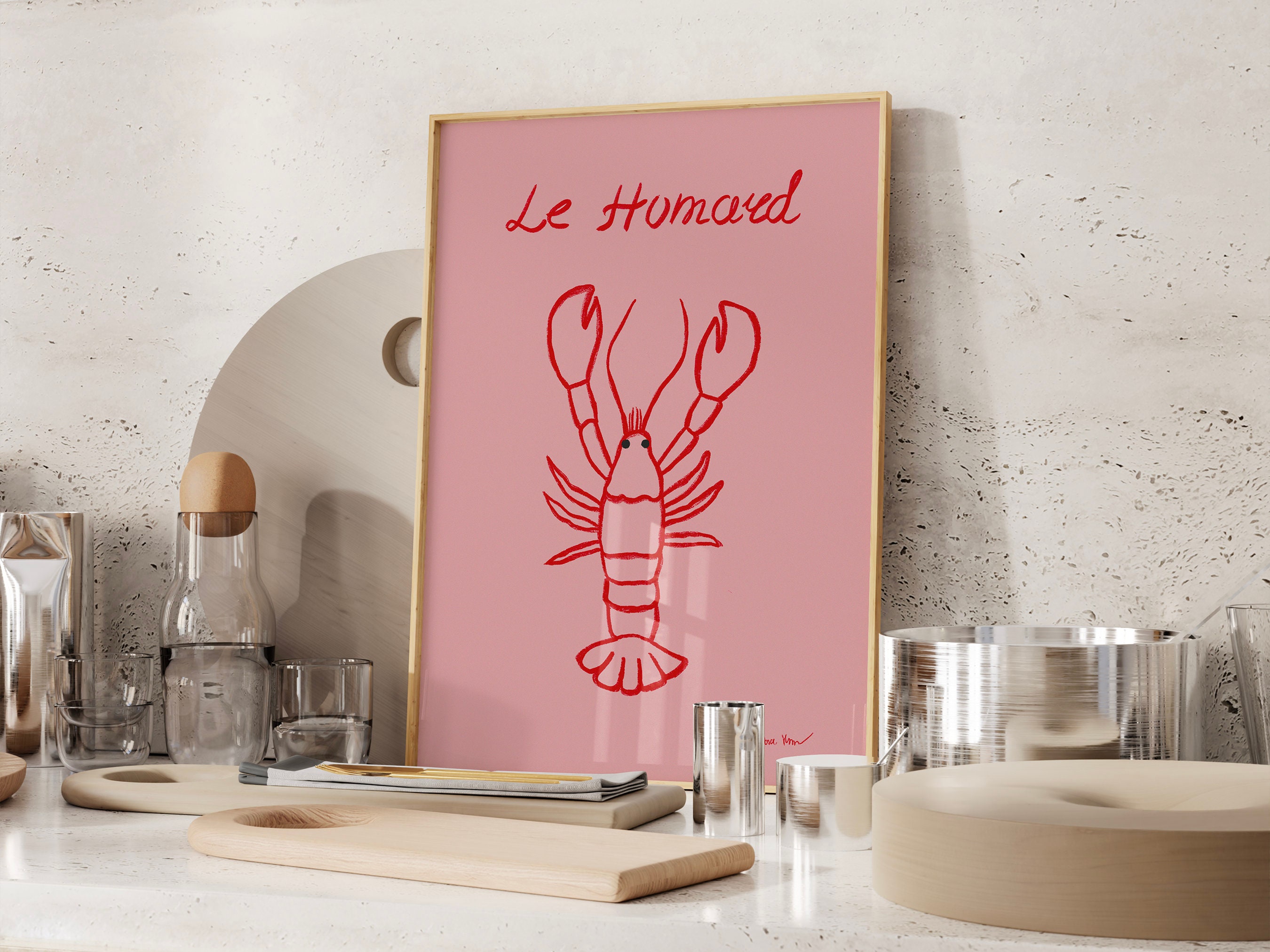 Le Homard Wall Art, Lobster Poster, Pink Seafood Print, Ocean Seafood ...