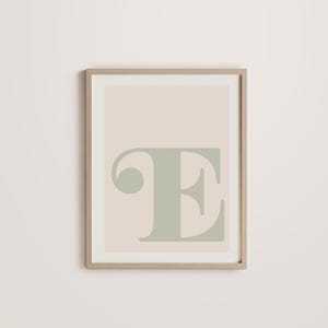 Letter E Poster, Sage Alphabet Letter Print, Initial Letter Wall Art ...