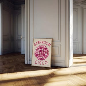 Bathroom Disco Wall Art, Pink Disco Ball Print, Maximalist Bathroom ...