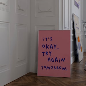 It‘s Okay Try Again Tomorrow Wall Art, Retro Aesthetic Print, Trendy ...