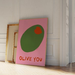 Olive You Wall Art, Pink Olive Print, Maximalist Kitchen, I Love You ...