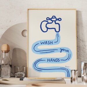 Wash You Hands Bathroom Wall Art, Retro Wall Art, Cute Bathroom Poster ...