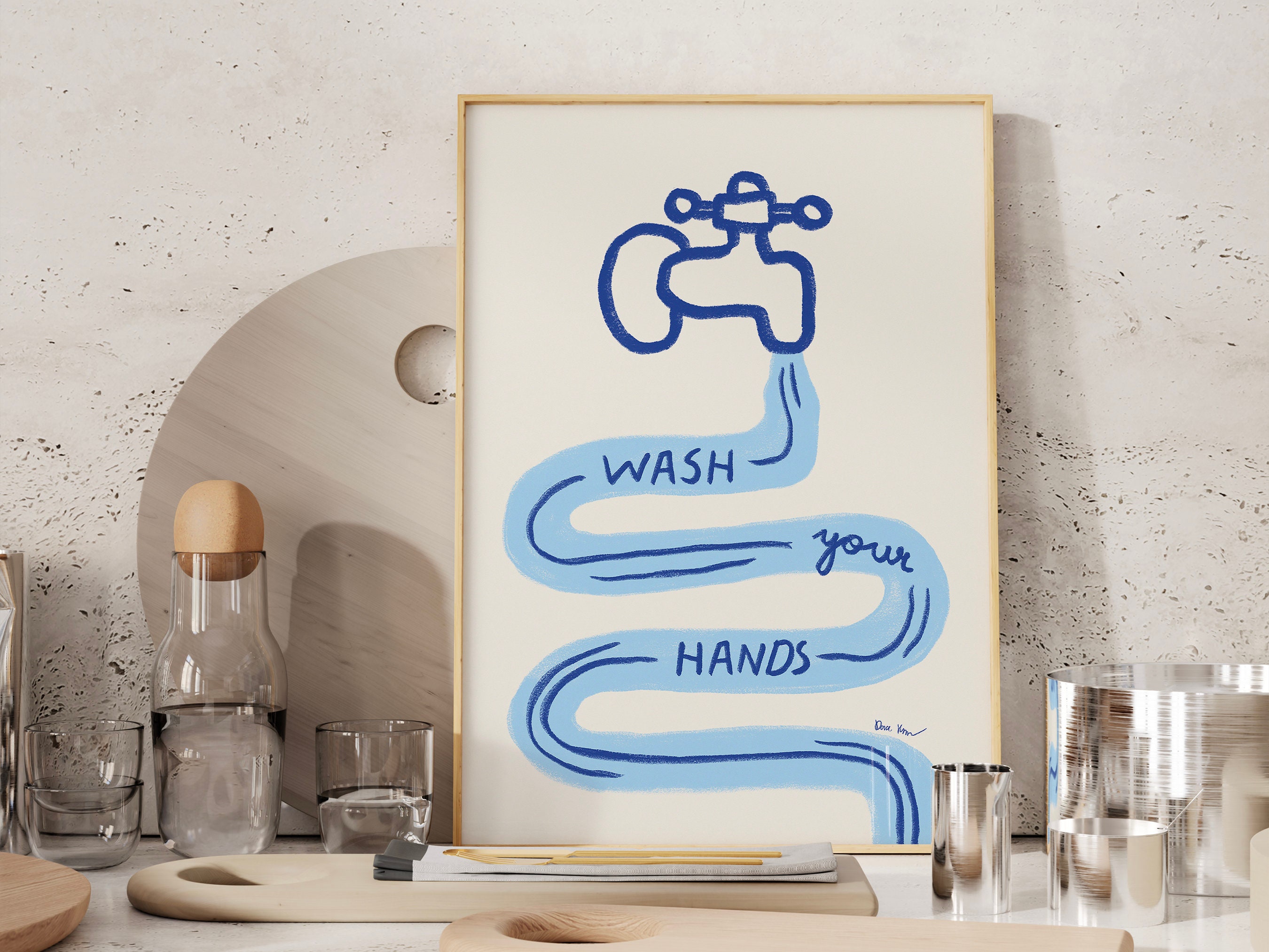Wash You Hands Bathroom Wall Art, Retro Wall Art, Cute Bathroom Poster ...