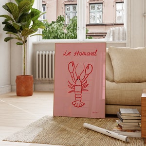 Le Homard Wall Art, Lobster Poster, Pink Seafood Print, Ocean Seafood ...