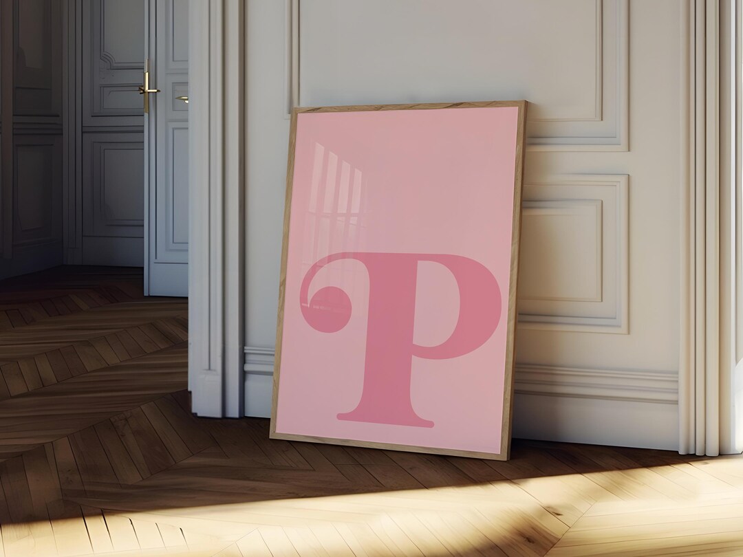 Letter P Poster, Pink Alphabet Letter Print, Initial Letter Wall Art ...