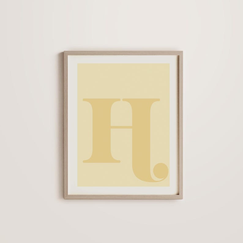 Letter H Poster, Butter Yellow Alphabet Letter Print, Initial Letter ...