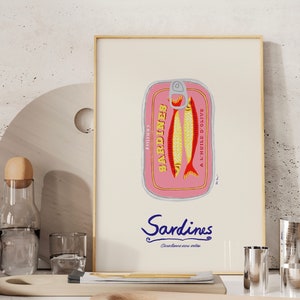 Sardines Print, Fish Kitchen Wall Art, Sardine Tin Poster, Seafood ...