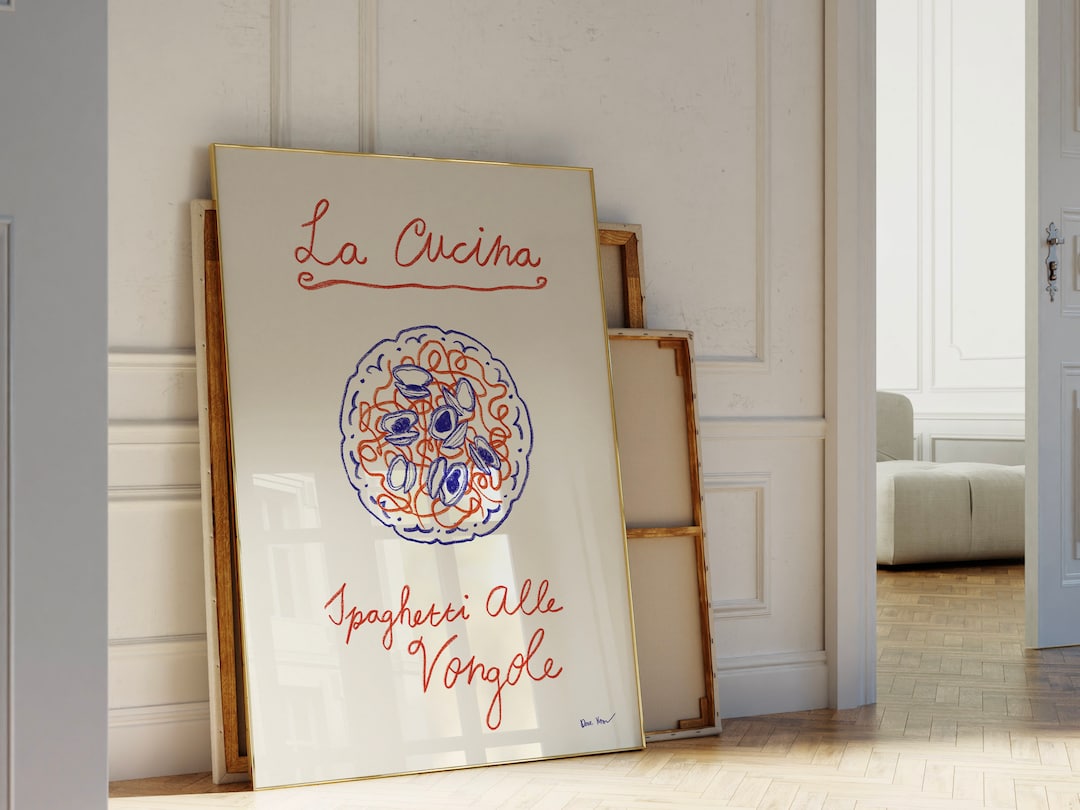 Spaghetti Poster, Spaghetti Vongole Print, La Cucina Wall Art, Italian ...