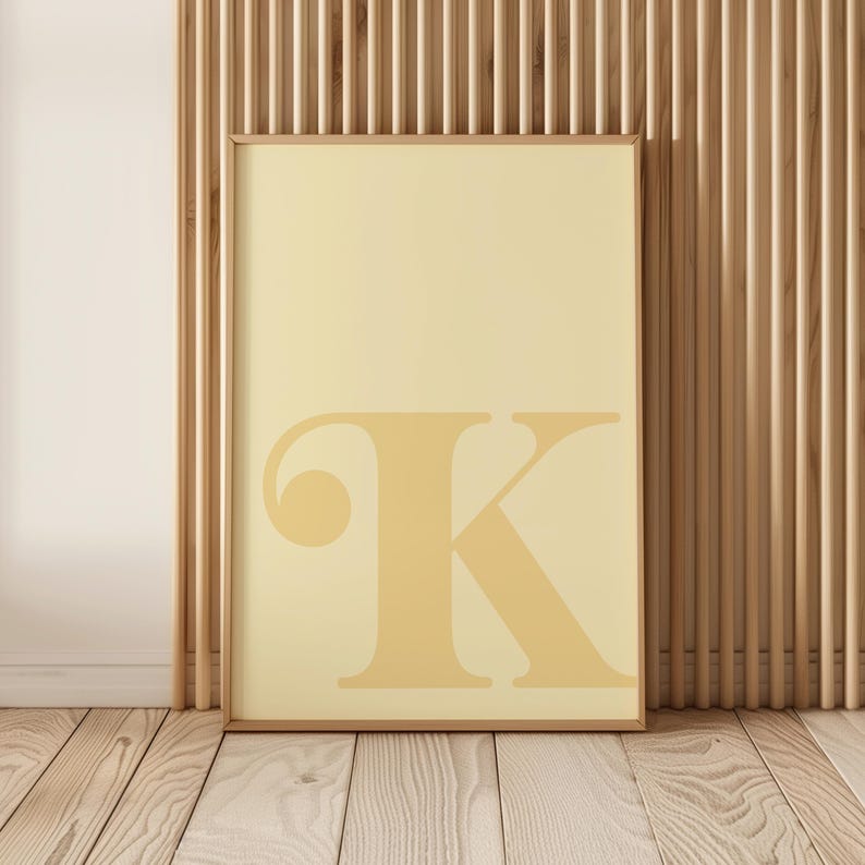 Letter K Poster, Butter Yellow Alphabet Letter Print, Initial Letter ...