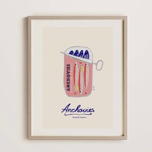 Anchovies Print, Fish Kitchen Wall Art, Sardine Tin Poster, Seafood ...