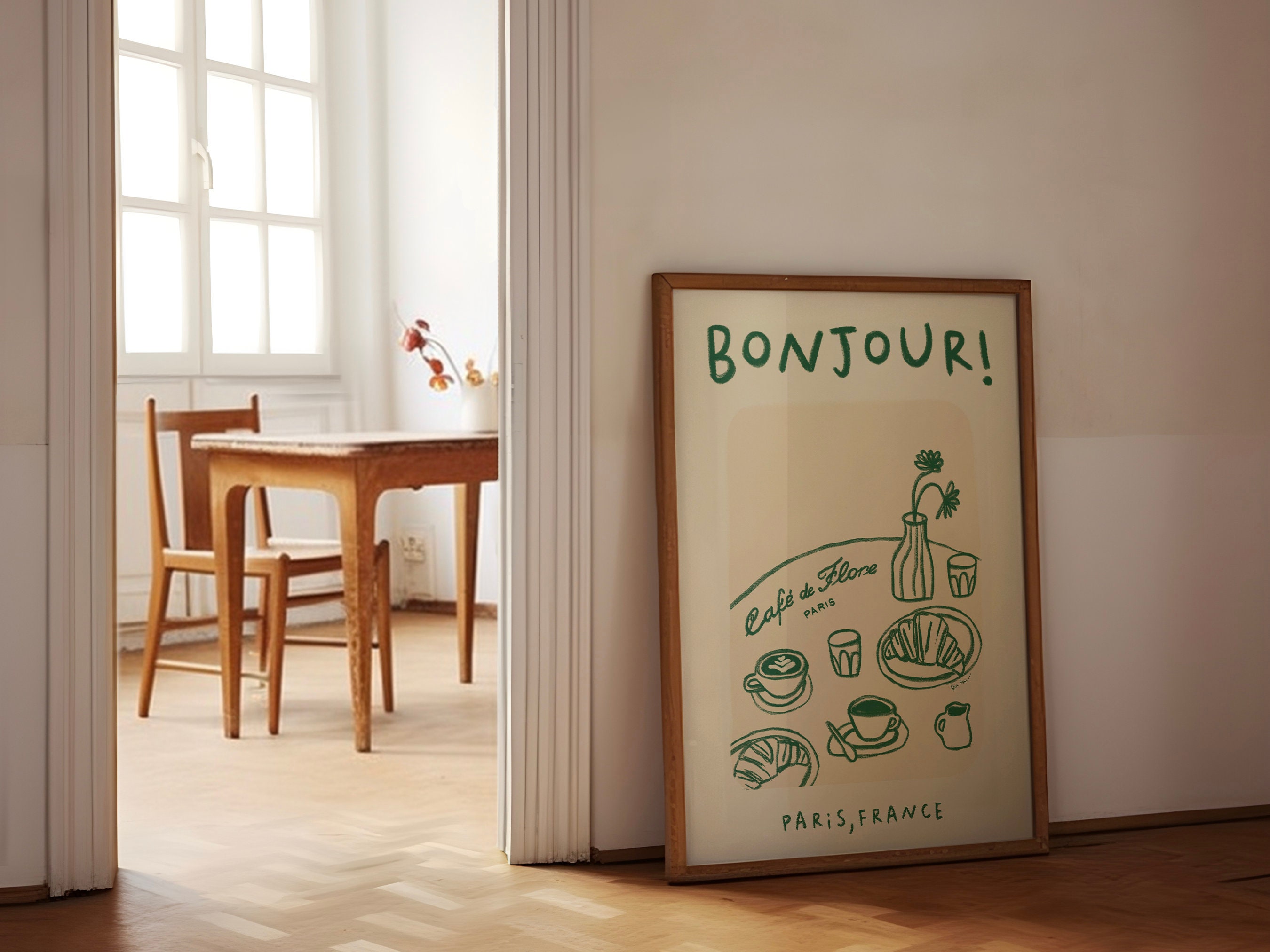 Cafe De Flore Art Print, Bonjour Poster, French Coffee Poster ...