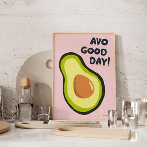 Avo Good Day Wall Art, Cute Avocado Print, Breakfast Club Poster, Retro ...