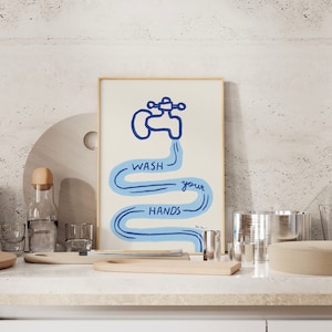 Wash You Hands Bathroom Wall Art, Retro Wall Art, Cute Bathroom Poster ...