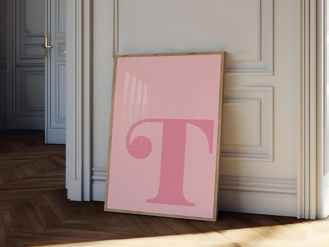 Letter T Poster, Pink Alphabet Letter Print, Initial Letter Wall Art ...