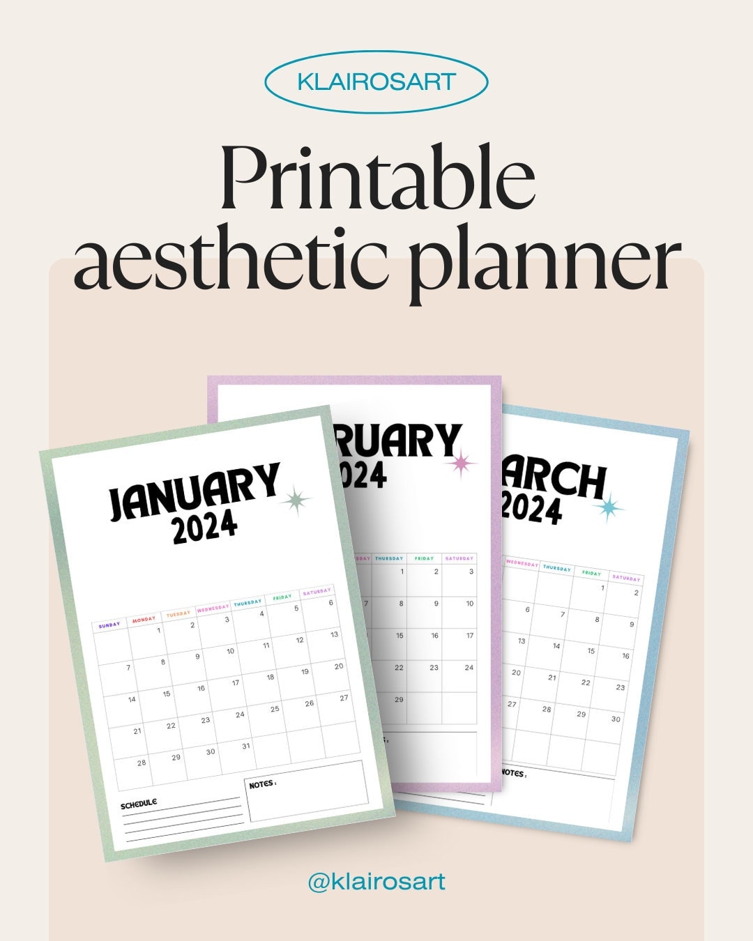 Printable 2024 Calendar/planner Aesthetic - Etsy