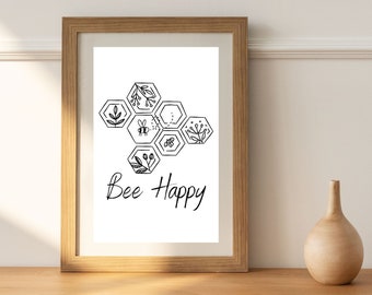 Bee Happy Digital Download / Printable Wall Art - Etsy
