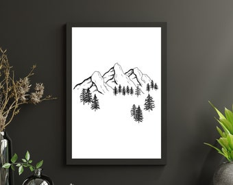 Clear Sky and Mountain Peaks View Printable Digital Art, Printable Wall ...