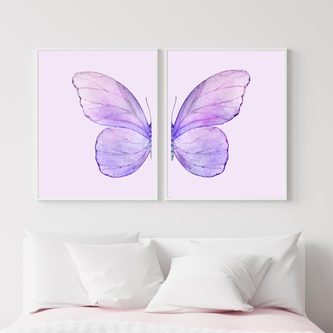 Pastel Purple Split Butterfly Wall Art Duo - Set of 2 Prints - Instant ...