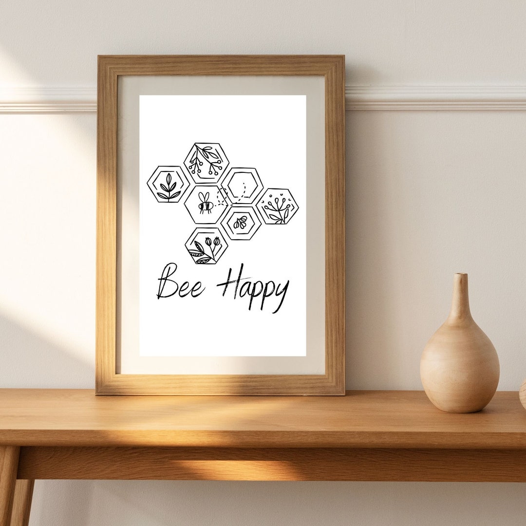 Bee Happy Printable Wall Art - Instant Download - Etsy