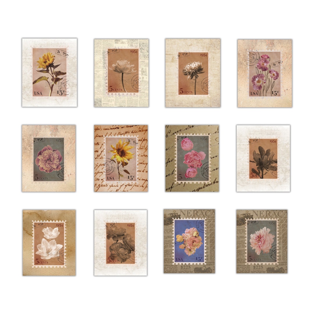 Vintage Floral Stamps Wall Art Printable Downloads - Etsy