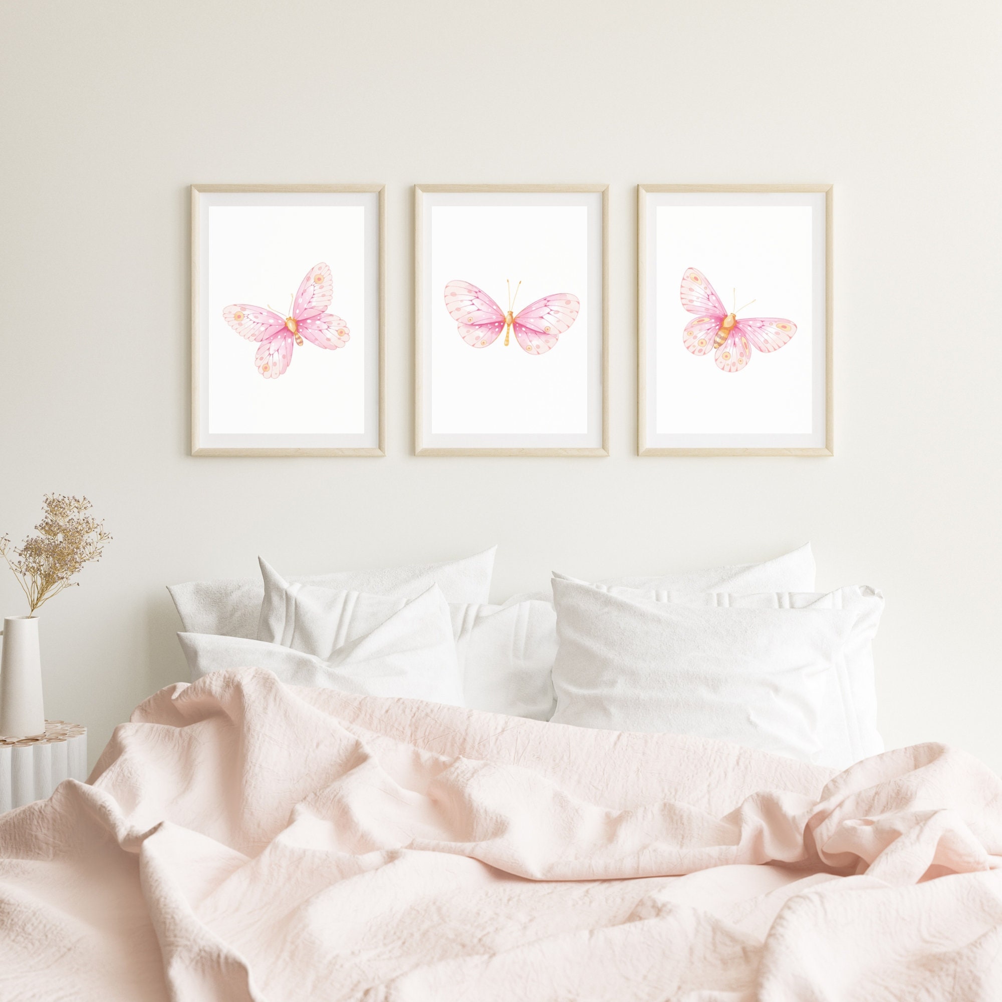 Spotted Pink Butterflies - Set of 3 Digital Prints - Instant Download ...