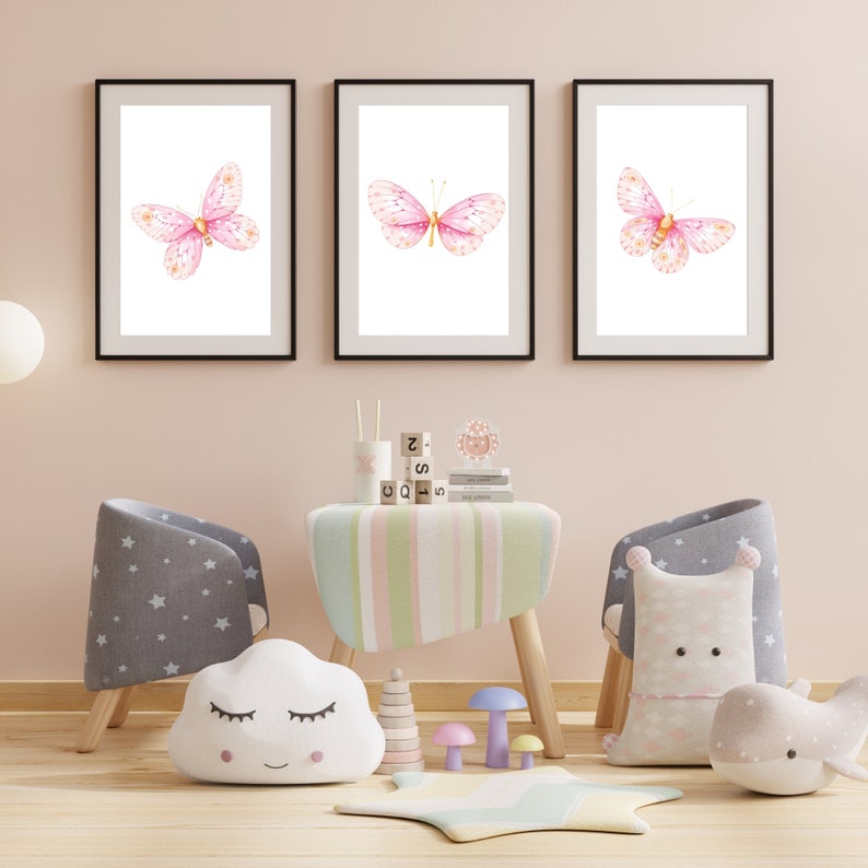 Spotted Pink Butterflies - Set of 3 Digital Prints - Instant Download ...