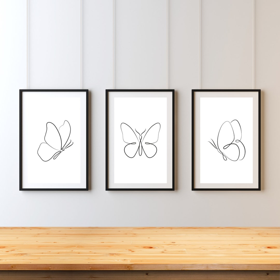 Minimalist Butterfly Line Art Trio - Set of 3 Prints - Instant Download ...