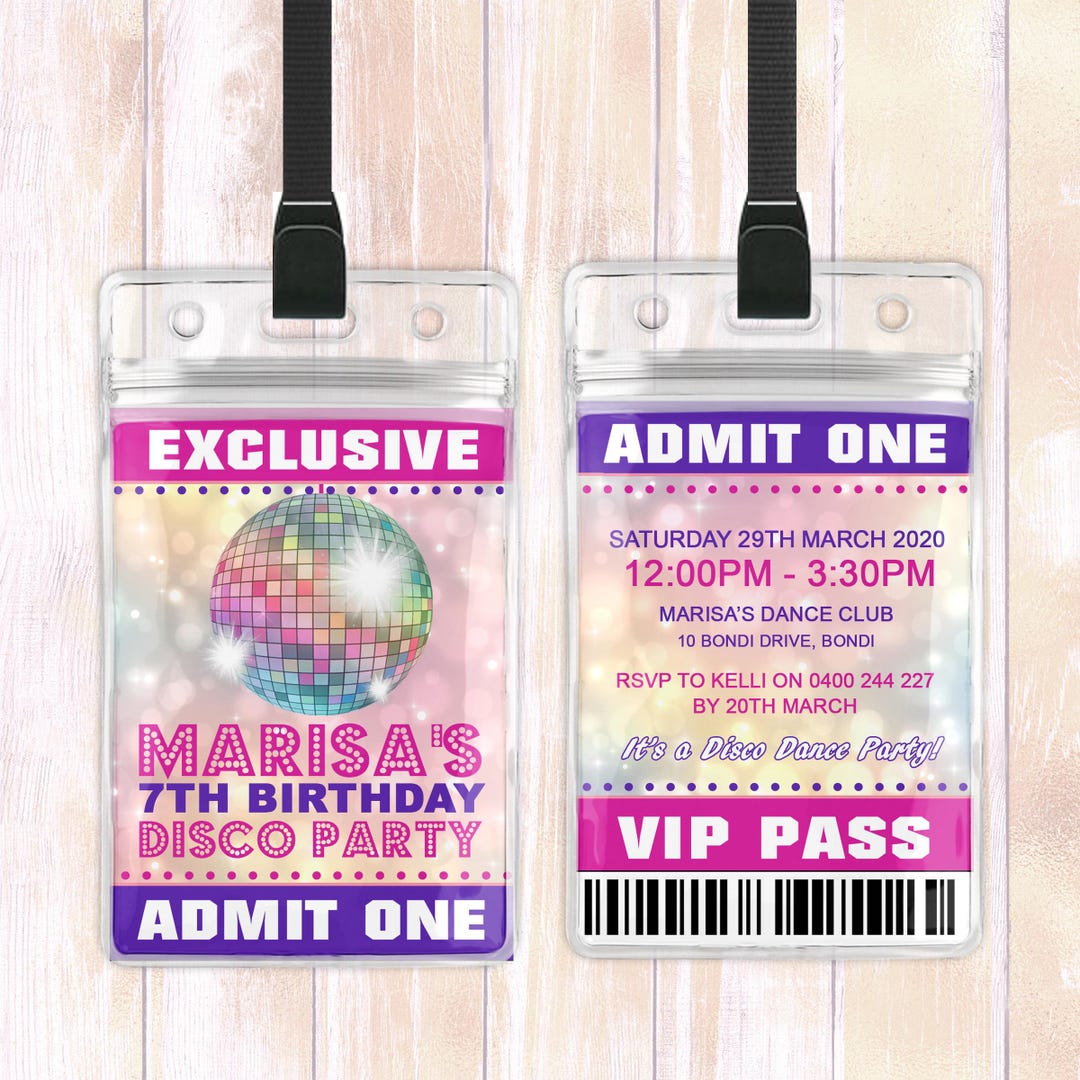 DIGITAL DOWNLOAD VIP Lanyard Disco Dance Birthday Invitation - We Edit ...