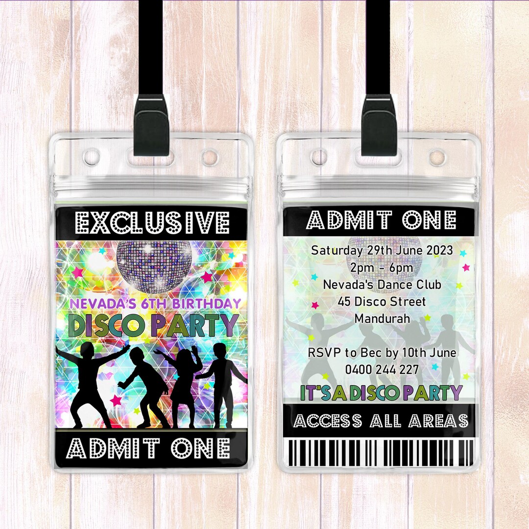 DIGITAL DOWNLOAD VIP Lanyard Disco Dance Birthday Invitation - We Edit ...