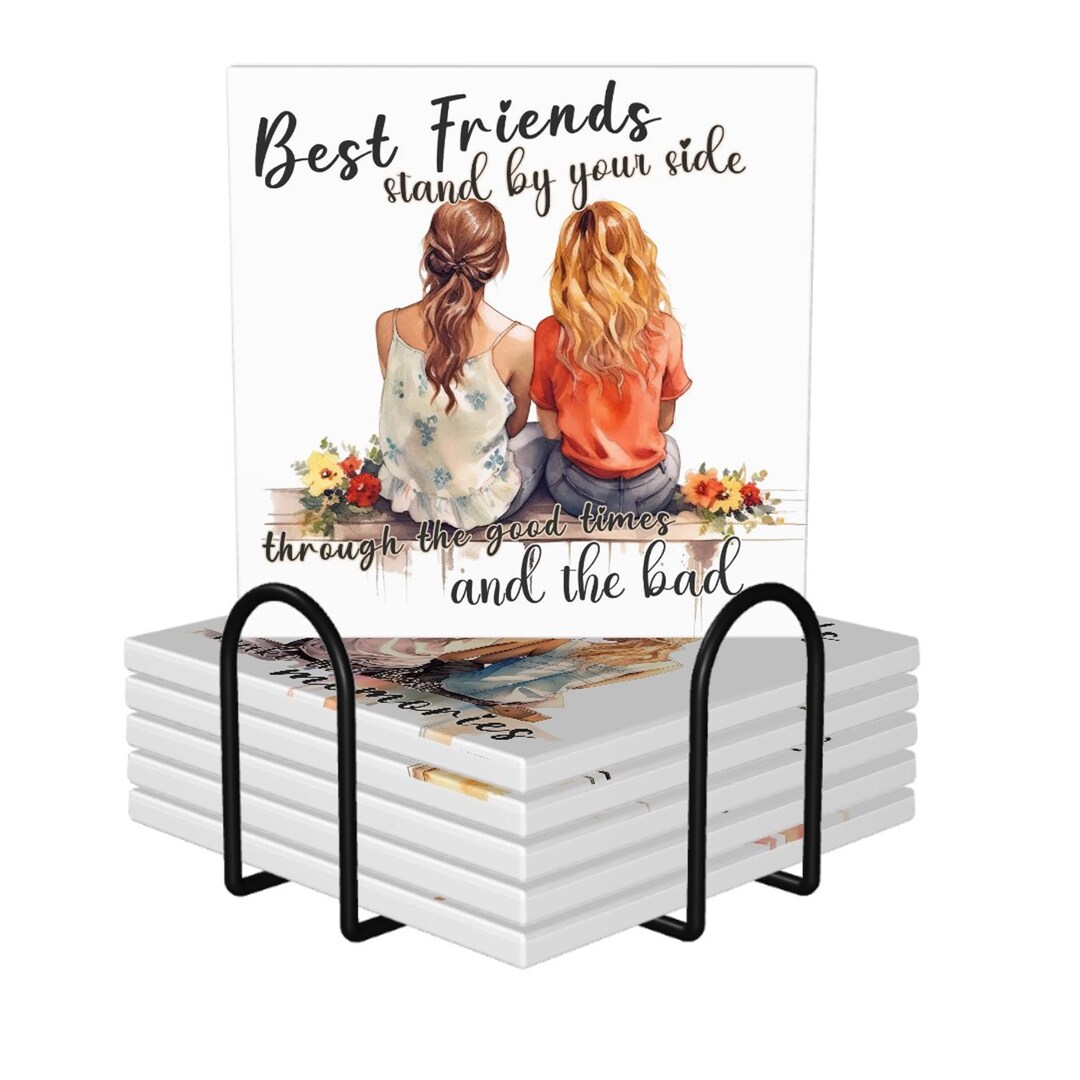 Set of 6 Best Friends Besties Friendship Square Ceramic Cork Backed ...