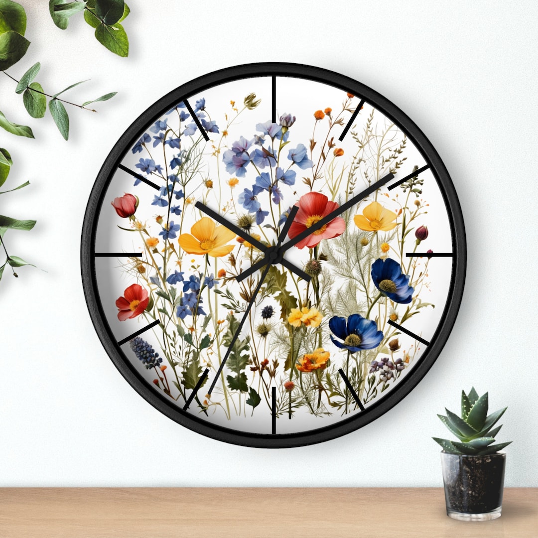 Boho Decor Wall Clock, Botanical Wall Decor , Floral Decor, Home ...