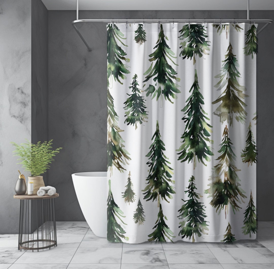 Evergreen Trees Pattern Shower Curtains, Abstract Watercolor Trees ...