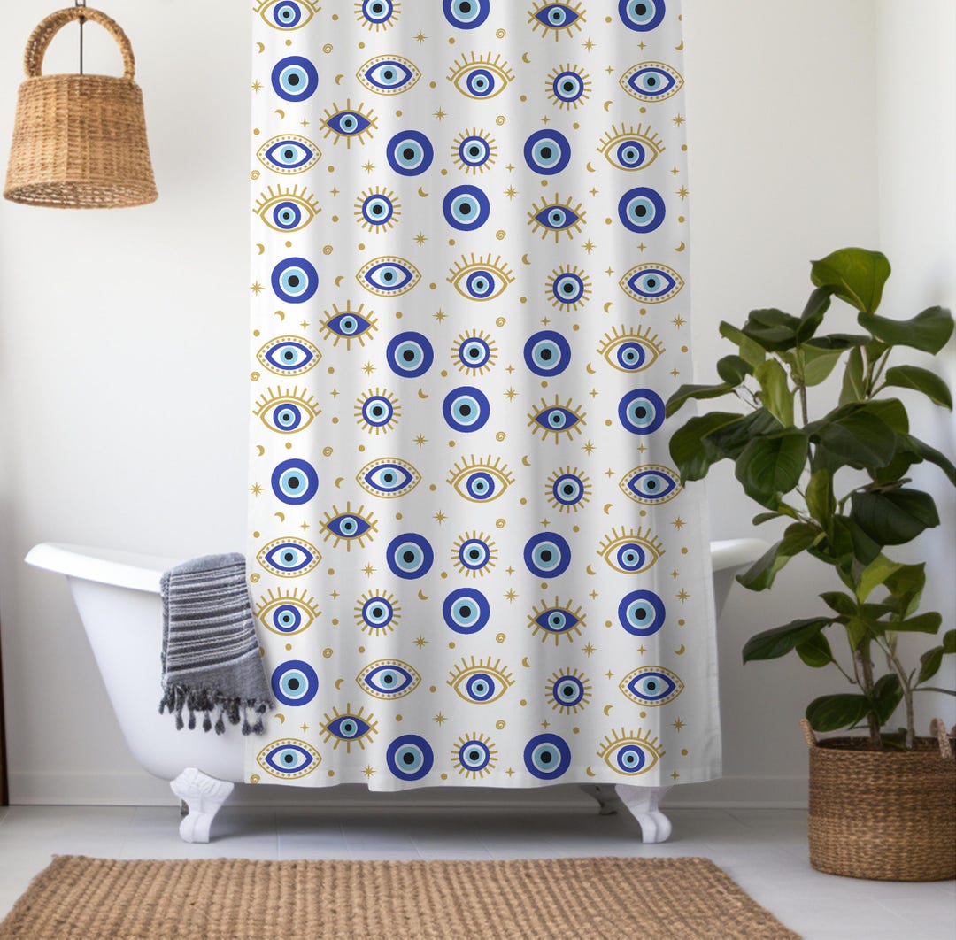 Evil Eye Shower Curtain: Greek Home Decor, Protective Amulet - Etsy