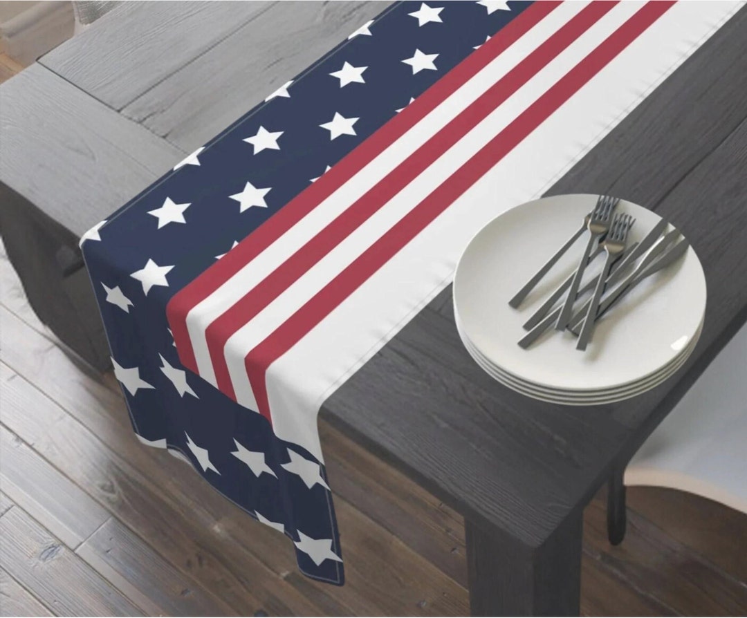 American Flag Cotton Table Runner - American Flag Stripe Memorial Day ...