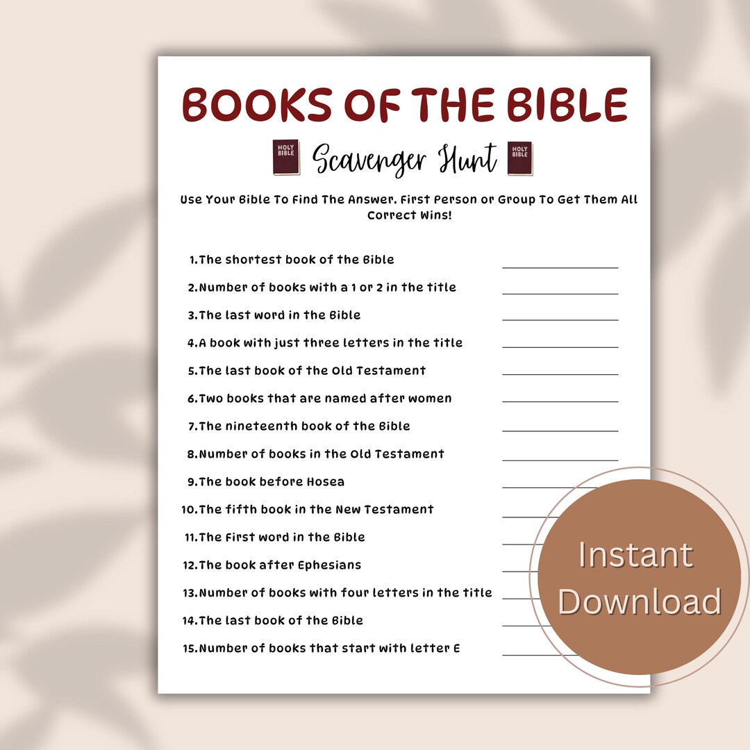 Books of the Bible Scavenger Hunt Game, Bible Game for Kids & Adults ...